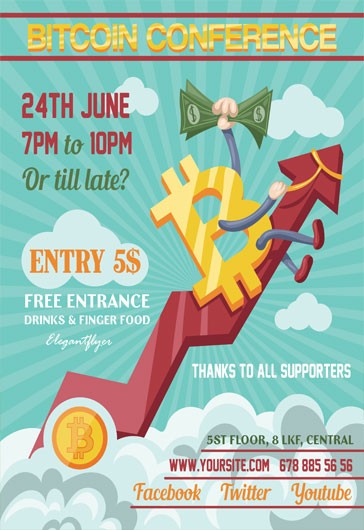 Blue Illustré Conférence Bitcoin Premium Modèle de flyer PSD gratuit