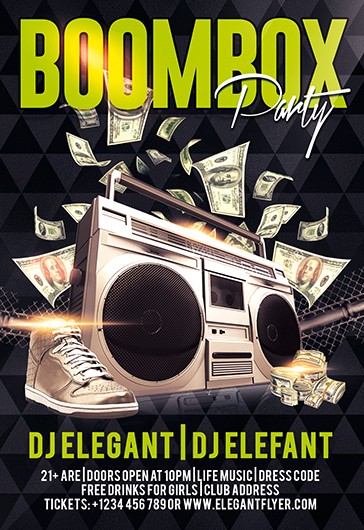 Black Artistic Boombox Party Premium Flyer Template PSD | by Elegantflyer