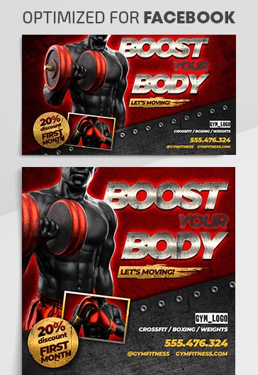 Red Simple Boost Your Body GYM Facebook Premium Social Media Template PSD