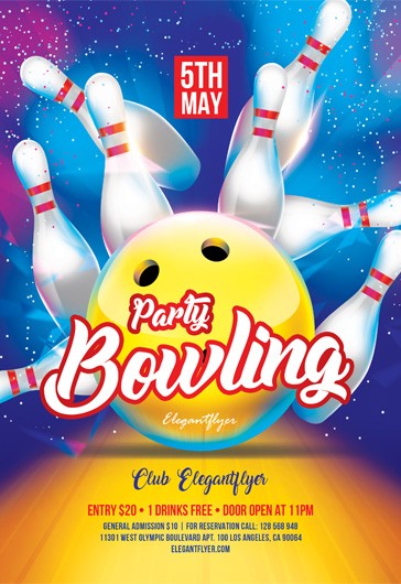 Multicolor Bright Bowling Party Premium Flyer Template PSD | by ...
