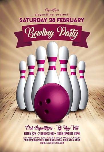 White Simple Bowling Party Premium Flyer Template PSD | by Elegantflyer
