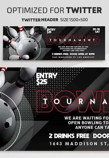 Bowling Tournament - Free Twitter Header PSD Template - 10028342 | by ...