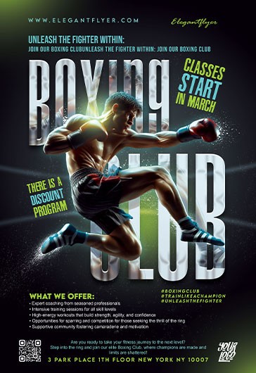 Yellow Bright Boxing Night Free Poster Template PSD | by Elegantflyer