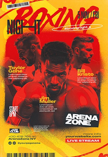 Blue Glow Fight Night Free Poster Template PSD | by Elegantflyer