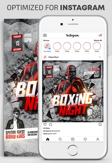 Gray Simple Boxing Night Instagram Premium Social Media Template PSD ...