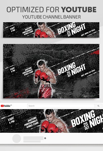 Black Creative Boxing Night Youtube Premium Social Media Template PSD ...