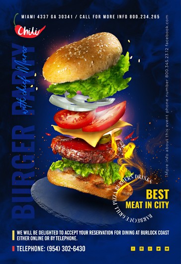 Blue Modern Burger Party Premium Flyer Template PSD | by Elegantflyer