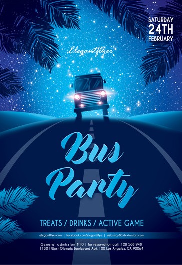 Blue Illustrated Bus party Premium Flyer Template PSD | by Elegantflyer