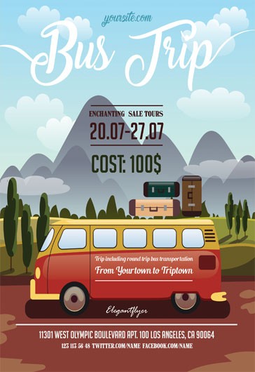 Multicolor Artistic Bus Trip Premium Flyer Template PSD | by Elegantflyer