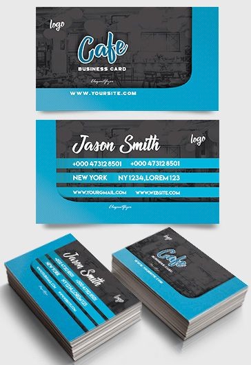 Blue Simple Cafe Premium Business Card Template PSD | by Elegantflyer