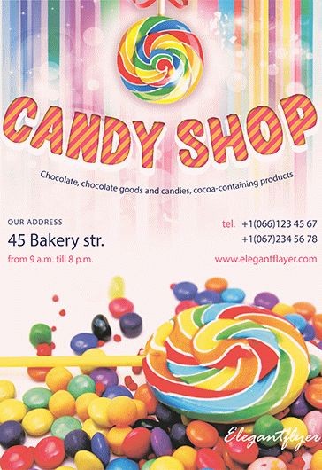 Multicolor Bright Candy Shop Free Flyer Template PSD | by Elegantflyer