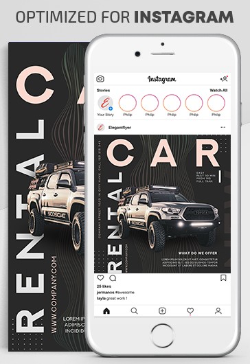 Black Simple Car Rental Instagram Premium Social Media Template PSD ...