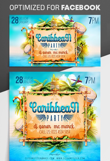 Blue Simple Caribbean Party Facebook Premium Social Media Template PSD