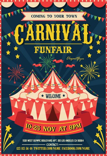 Blue Illustrated Carnival Premium Flyer Template PSD | by Elegantflyer