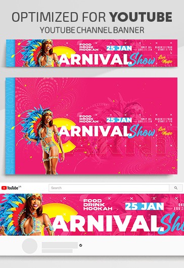 Pink Creative Carnival Show Youtube Premium Social Media Template PSD ...