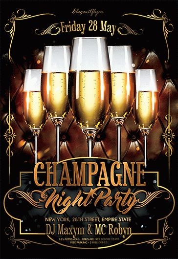 Black and Gold Luxury Champagne Night Party Premium Flyer Template PSD