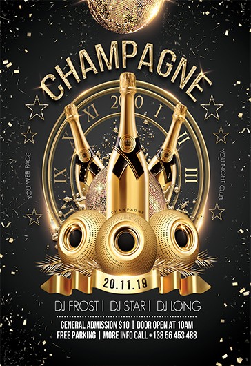 Black and Gold Luxury Champagne Night Party Premium Flyer Template PSD