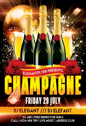 Black and Gold Luxury Champagne Party Premium Flyer Template PSD | by ...