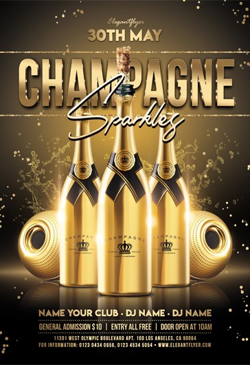 Black and Gold Luxury Champagne Sparkles Premium Flyer Template PSD ...