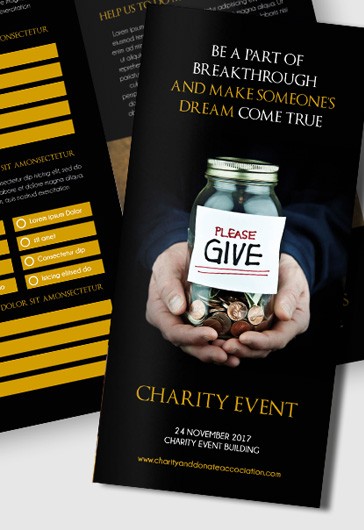 Black Simple Donate and Charity Premium Brochure Template PSD | by ...