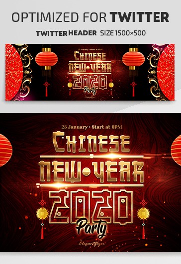 Red Dark Chinese New Year Twitter Premium Social Media Template PSD ...