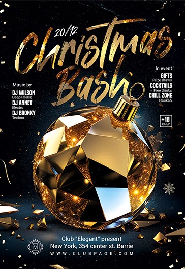 Black and Gold Luxury Christmas Bash Holiday Premium Flyer Template PSD
