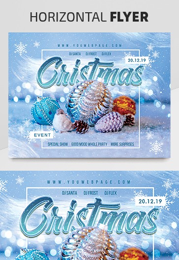 Blue Artistic Horizontal Christmas Party Premium Flyer Template PSD ...