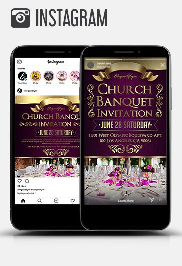 Purple Luxury Church Banquet Invitation Instagram Premium Social Media ...