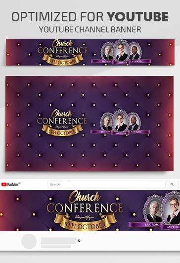 Purple Luxury Church Conference Youtube Free Social Media Template PSD