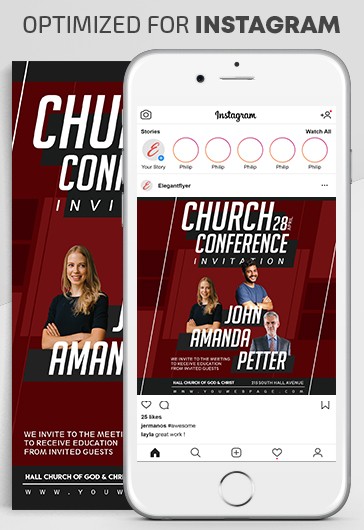 Red Simple Church Conference Instagram Premium Social Media Template PSD