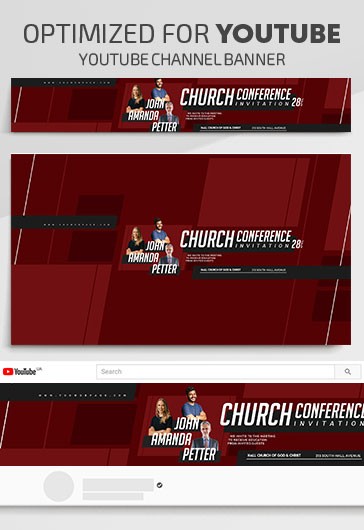 Red Minimalist Church Conference Youtube Premium Social Media Template PSD