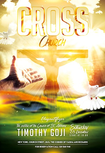 Yellow Bright Church Cross Premium Flyer Template PSD | by Elegantflyer