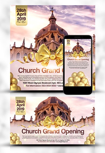 Gold Luxury Church Grand Opening Facebook Premium Social Media Template PSD