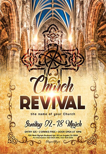 Yellow Vintage and Retro Church Revival Premium Flyer Template PSD | by ...