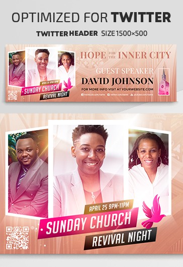 Pink Simple Church Twitter Premium Social Media Template PSD | by ...