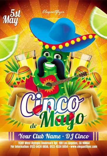 Yellow Illustré Cinco de Mayo Mariachi Cactus Premium Modèle de flyer ...