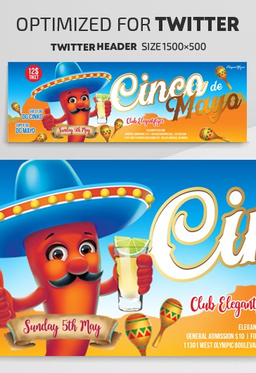Cinco de Mayo - Twitter Header PSD Template - 10027397 | by ElegantFlyer
