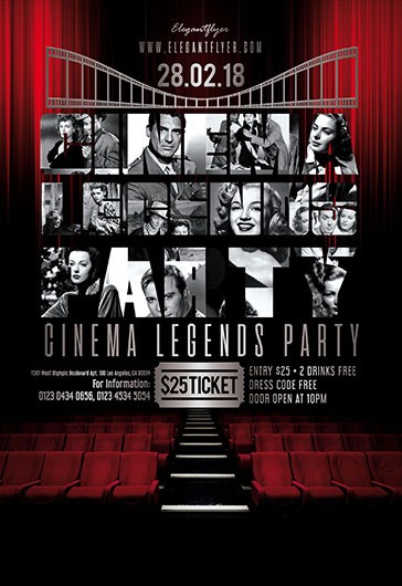 Red Ästhetisch Cinema-Legenden-Party Premium Flyer Template PSD | by ...