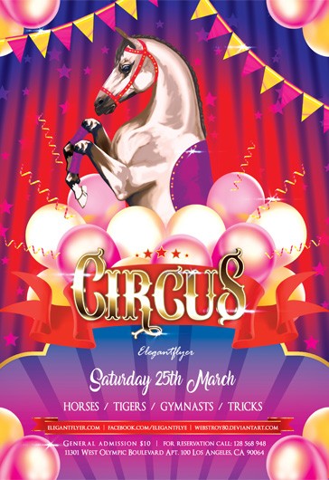 Pink Illustrated Circus Invitation Premium Flyer Template PSD | by ...