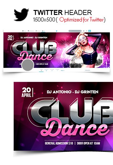 Purple Glamorous Club Dance Twitter Premium Social Media Template PSD ...