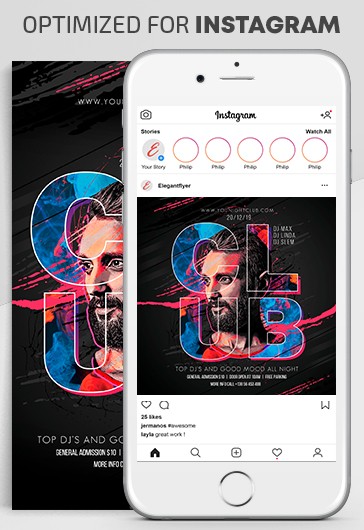 Black Artistic Club Night Instagram Premium Social Media Template PSD ...