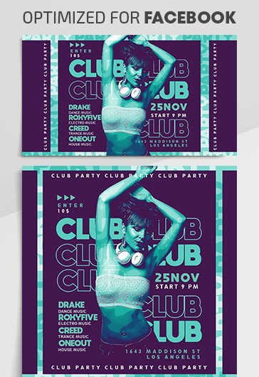 Purple Artistic Club Party Facebook Premium Social Media Template PSD ...