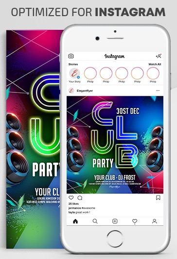 Multicolor Abstract Club Party Instagram Free Social Media Template PSD