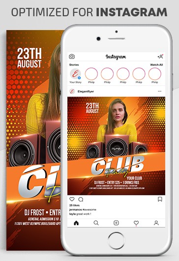 Yellow Creative Club Party Instagram Free Social Media Template PSD ...
