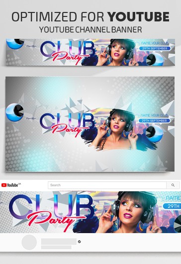 White Creative Club Party Youtube Premium Social Media Template PSD ...