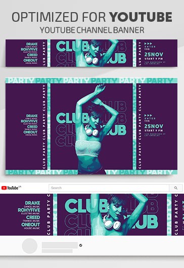 Blue Modern Club Party Youtube Premium Social Media Template PSD | by ...