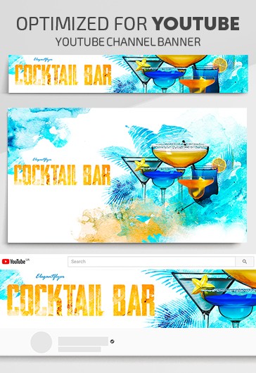 Blue Watercolor Cocktail Bar Youtube Free Social Media Template PSD ...