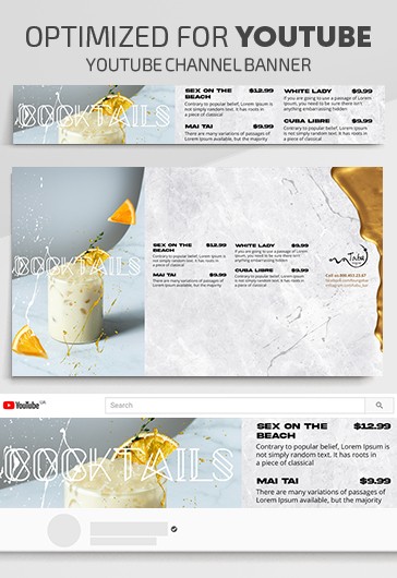 White Luxury Cocktail Menu Youtube Premium Social Media Template PSD ...