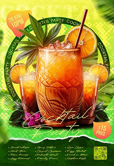 Green Bright Cocktail Party Premium Flyer Template PSD | by Elegantflyer