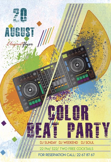 Multicolor Illustrated Color Beat Party Premium Flyer Template PSD | by ...